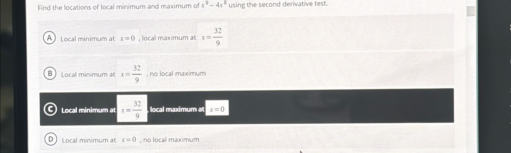 Solved Find the locations of local minimum and maximum of | Chegg.com