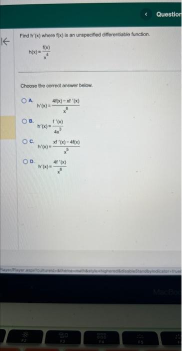 Solved Find h′(x) where f(x) is an unspecified | Chegg.com