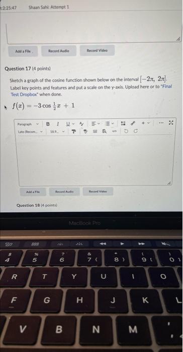 Solved Sketch a graph of the cosine function shown below on | Chegg.com