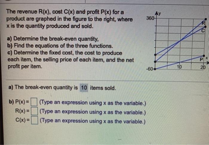 Solved The revenue R(x), cost C(x) and profit P(x) for a | Chegg.com