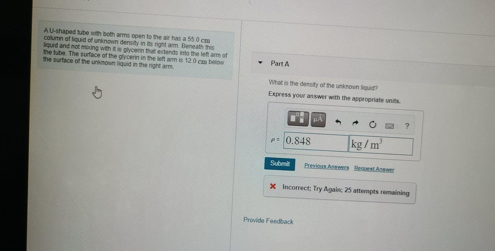 Solved A U-shaped tube with both arms open to the air has a | Chegg.com