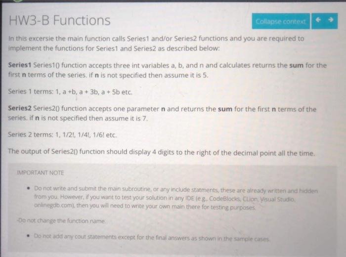 Solved In this excersie the main function calls Series1 | Chegg.com