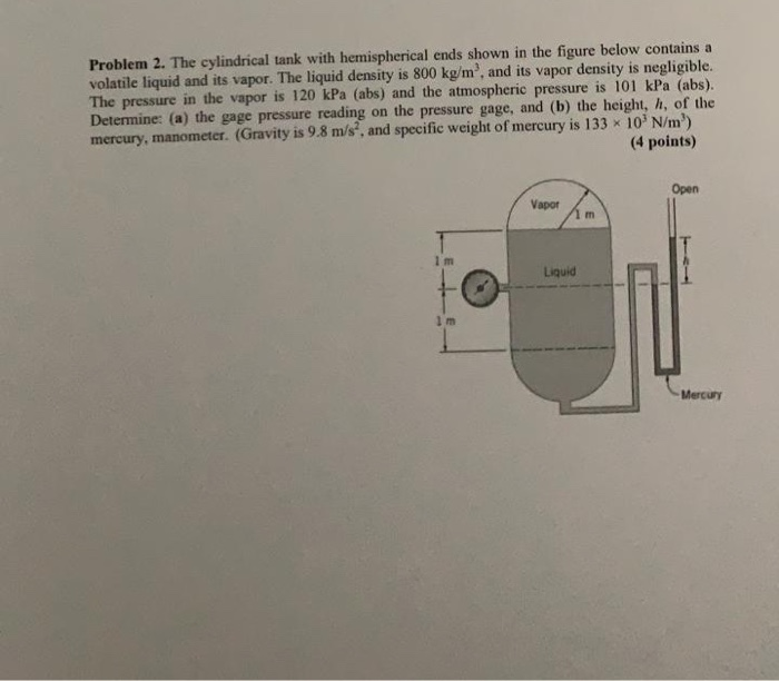 Solved Problem 2. The cylindrical tank with hemispherical | Chegg.com