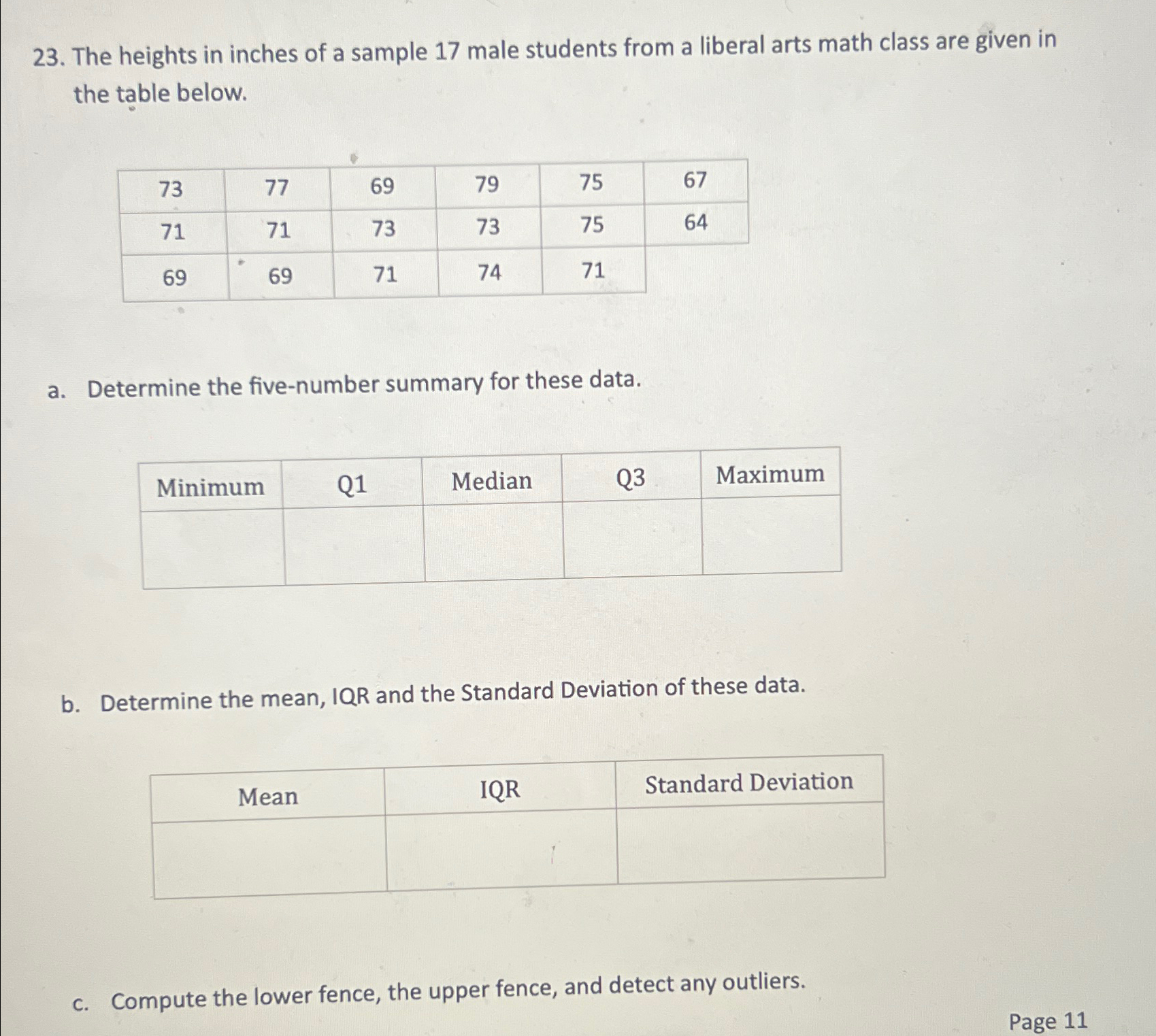 Solved The heights in inches of a sample 17 ﻿male students | Chegg.com