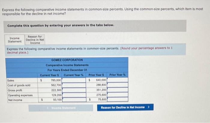 Solved Express the following comparative income statements | Chegg.com