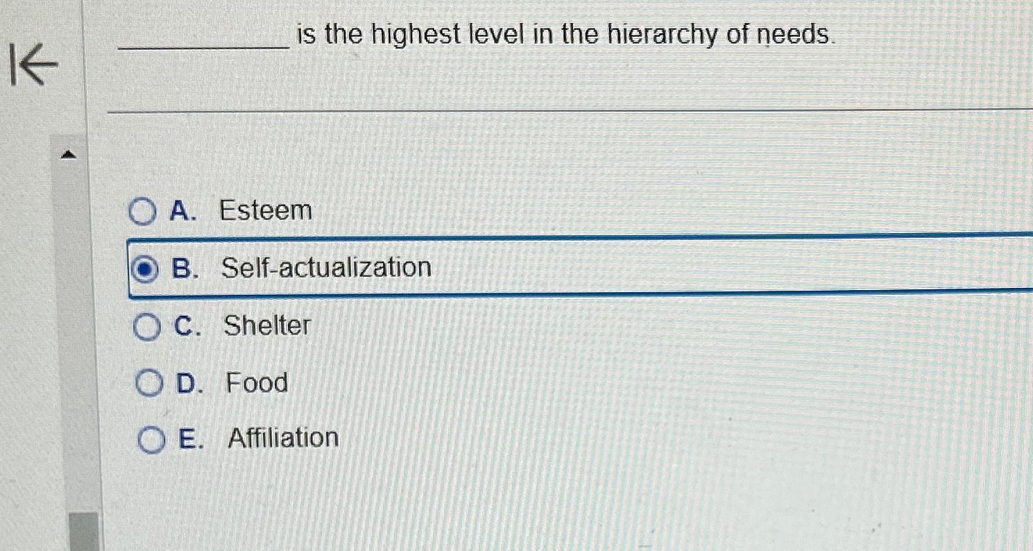 Solved is the highest level in the hierarchy of needs.A. | Chegg.com