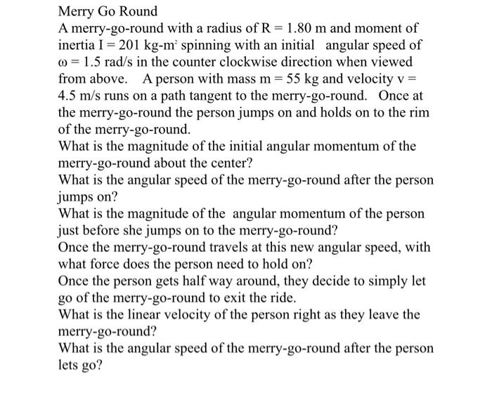 Solved Merry Go Round A merry-go-round with a radius of | Chegg.com
