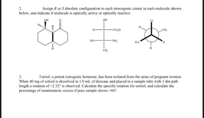 Solved 2. Assign R or S absolute configuration to each | Chegg.com