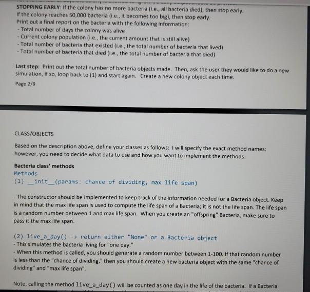 Solved Lab 8's Task - Simulation of a Colony of Bacteria | Chegg.com