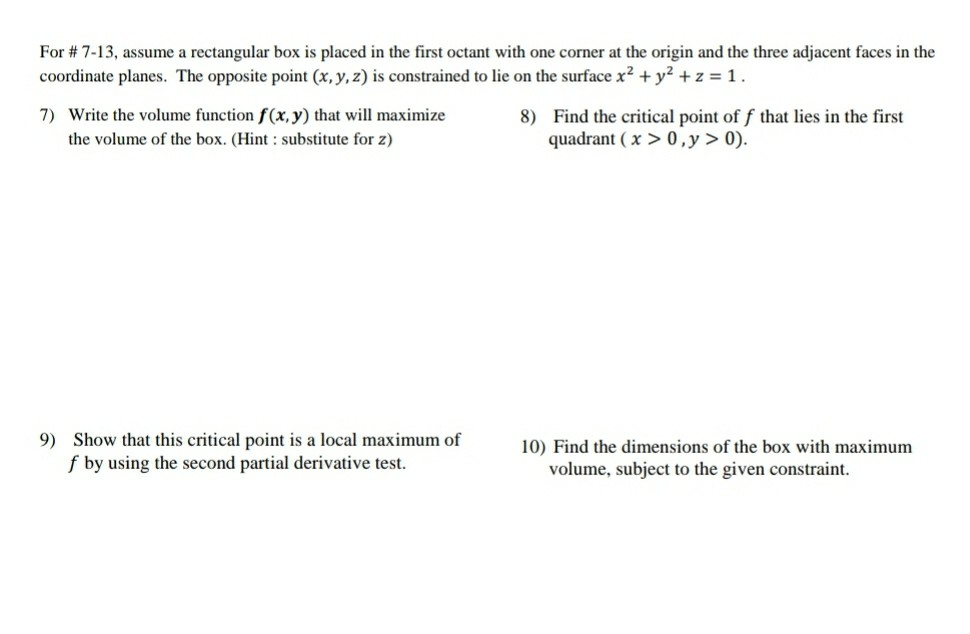 Solved For # 7-13, assume a rectangular box is placed in the | Chegg.com