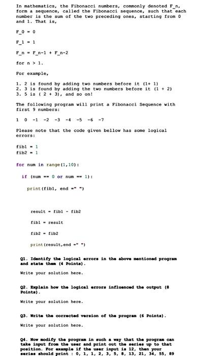 Solved In mathematics, the Fibonacci numbers, commonly | Chegg.com