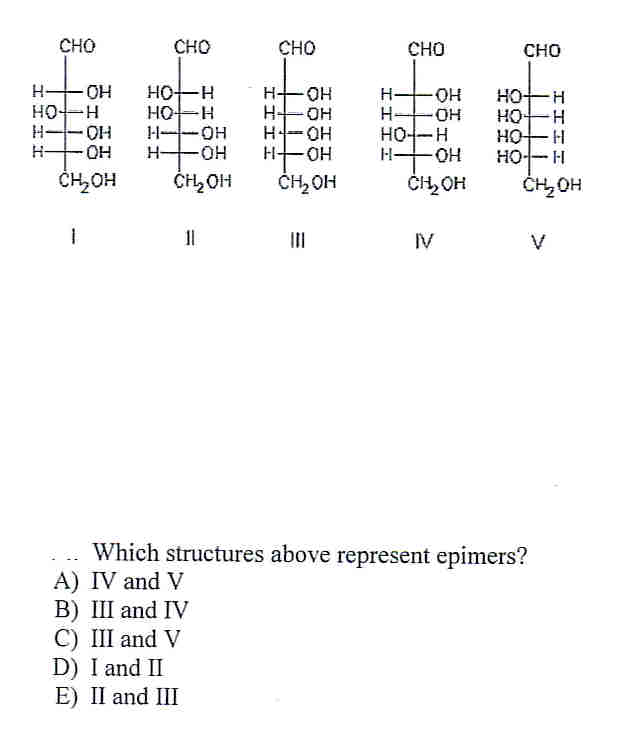 Solved Which structures above represent epimers? IV and V | Chegg.com