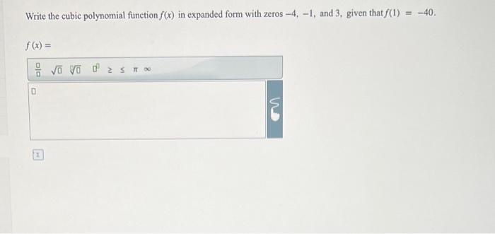 Solved Write the cubic polynomial function f(x) in expanded | Chegg.com