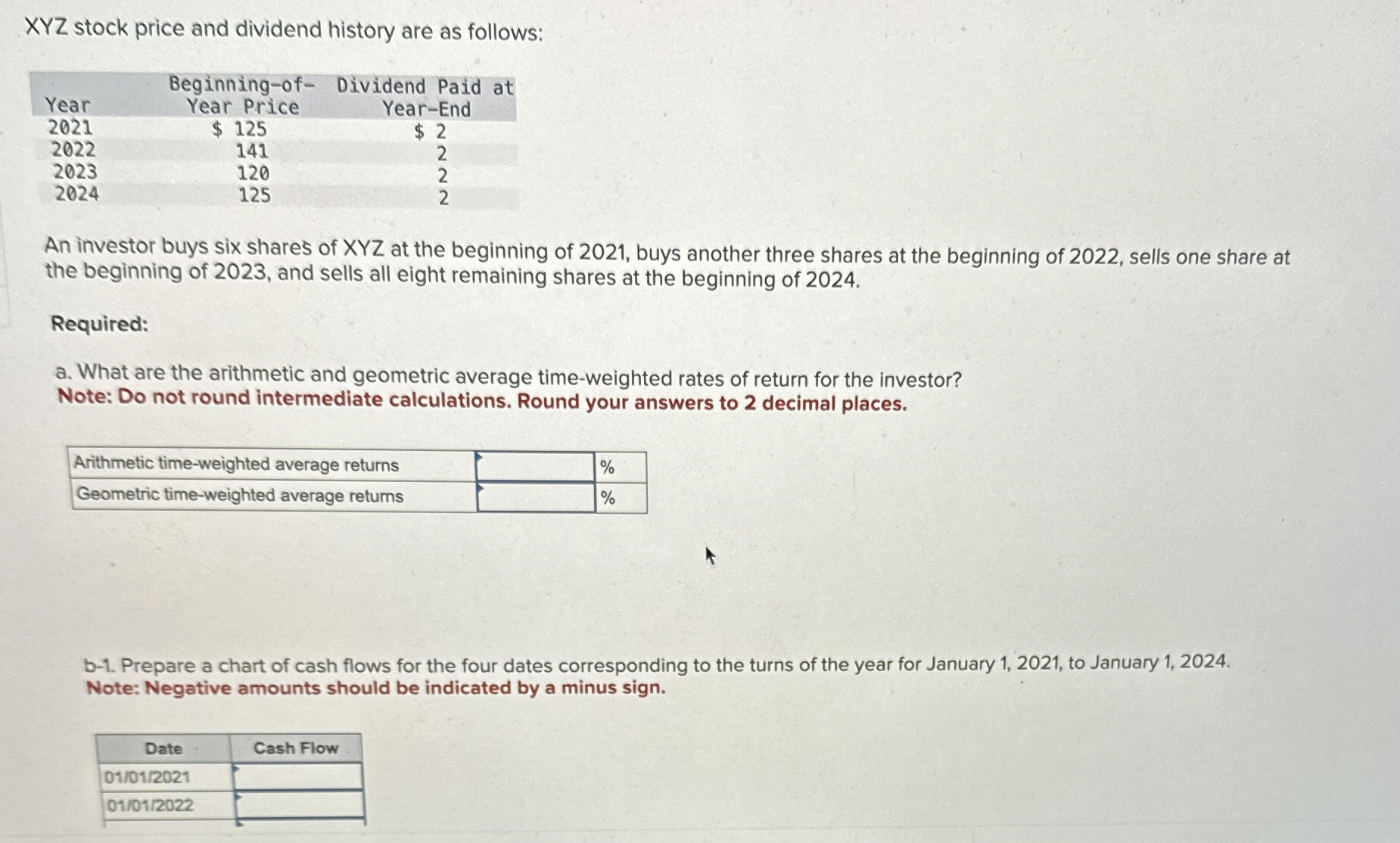 Solved XYZ stock price and dividend history are as | Chegg.com