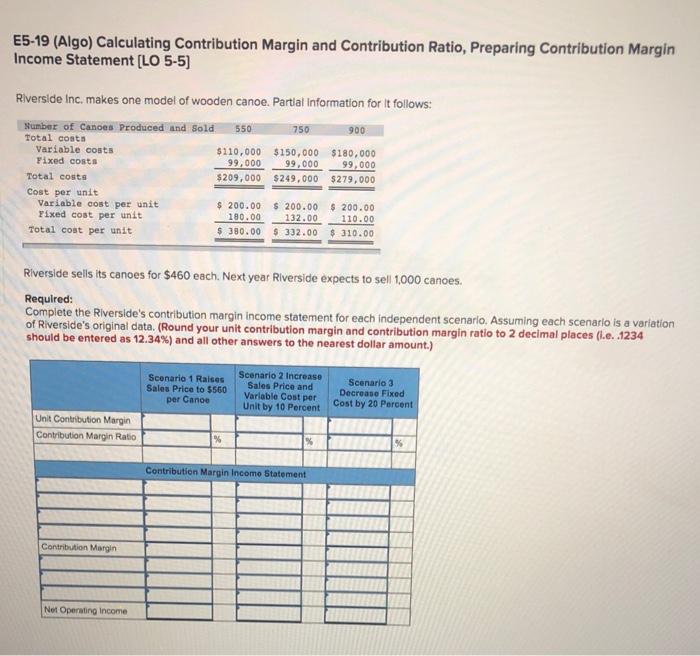 Solved E5-19 (Algo) Calculating Contribution Margin and | Chegg.com