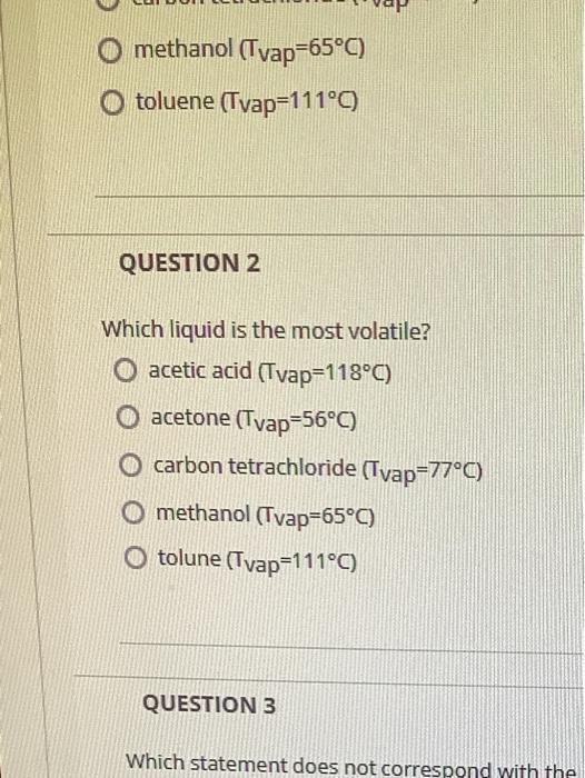 Solved O methanol (Tvap=65°C) O toluene (Tvap=111°0) | Chegg.com