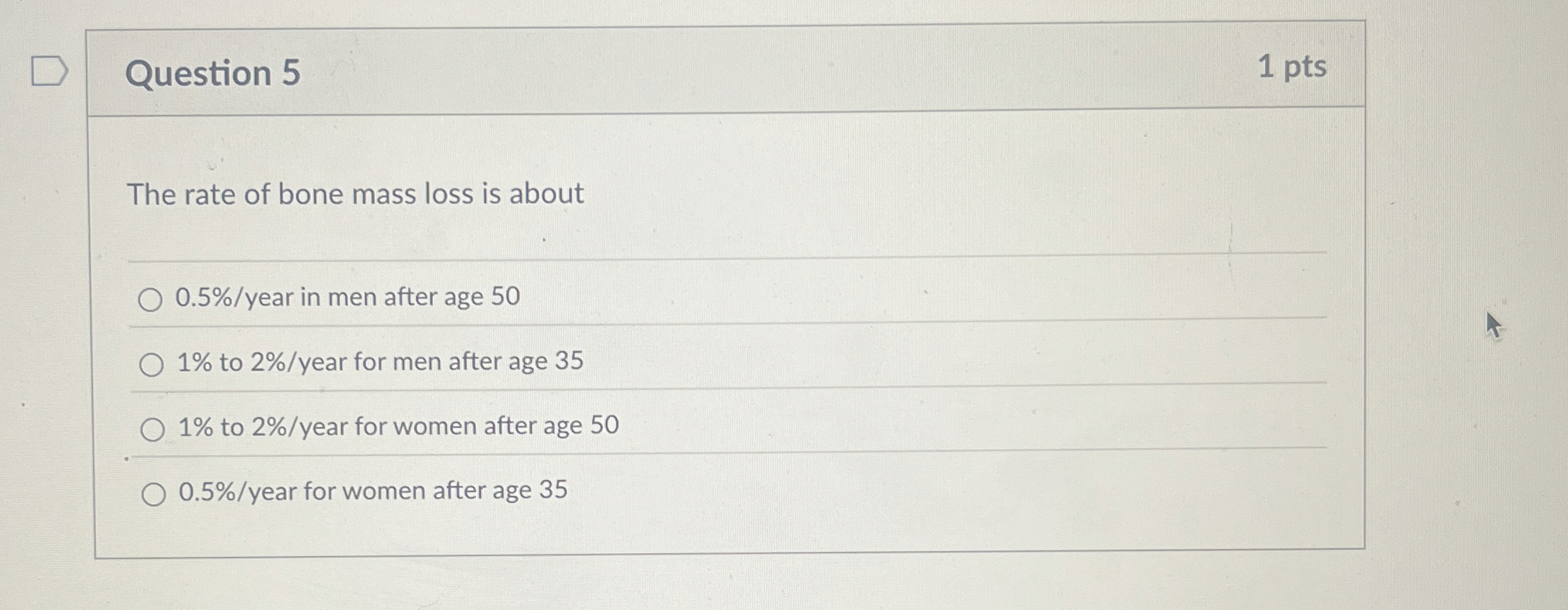 High Quality SOLUTION Question 51 ﻿ptsThe rate of bone mass loss is | Chegg.com