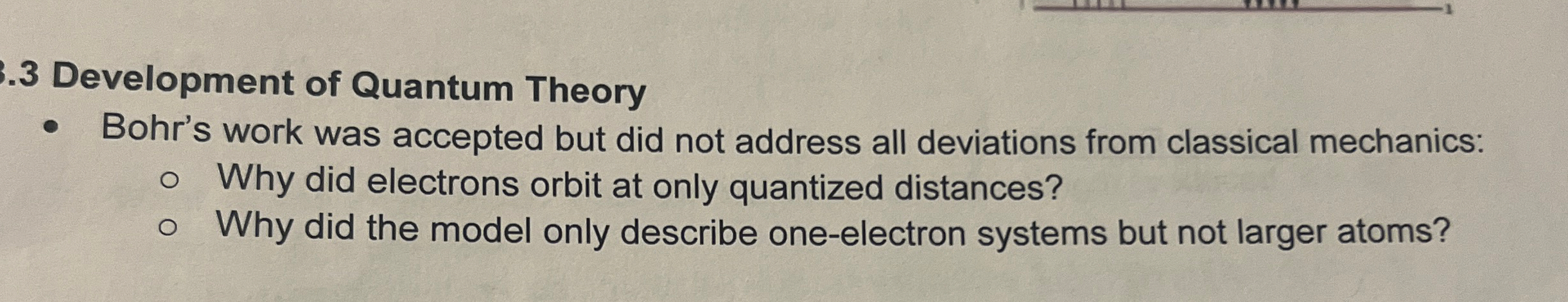 Solved .3 ﻿Development of Quantum TheoryBohr's work was | Chegg.com