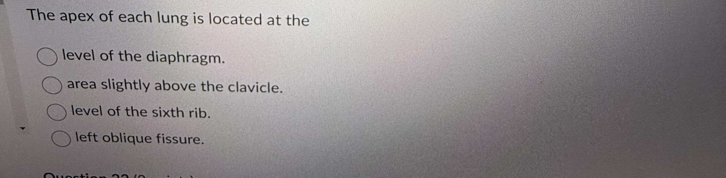 Solved The apex of each lung is located at thelevel of the | Chegg.com