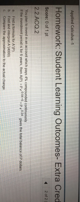 Solved Applied Calculus -1 Homework: Student Learning | Chegg.com