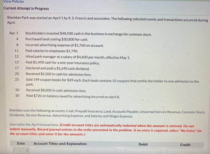 Solved View Policies Current Attempt in Progress Sheridan | Chegg.com