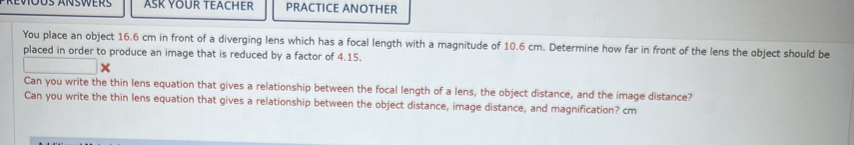 Solved You place an object 16.6cm ﻿in front of a diverging | Chegg.com