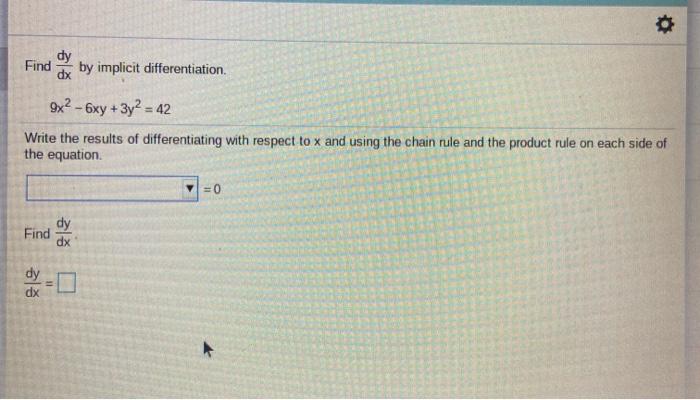 Solved dy Find dx by implicit differentiation. 9x2 - 6xy + | Chegg.com