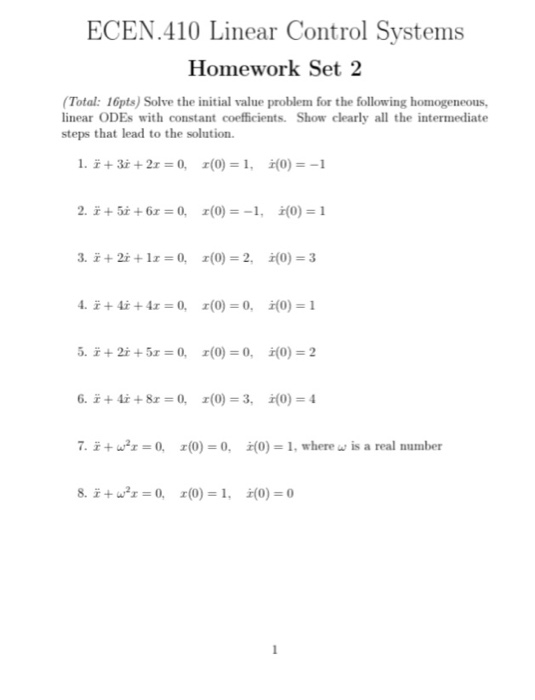 Solved ECEN.410 Linear Control Systems Homework Set 2 | Chegg.com