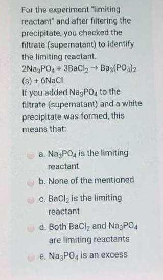 Solved For the experiment "limiting reactant" and after | Chegg.com