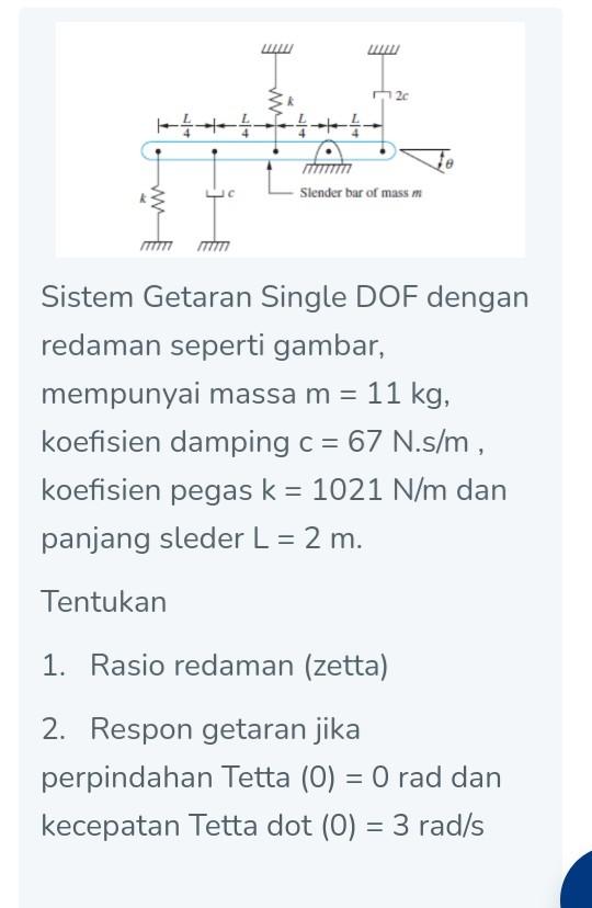 Solved Single DOF Vibration System with damping as shown in | Chegg.com