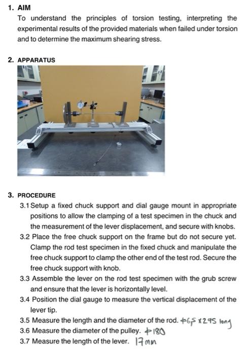 Solved 1. AIM To understand the principles of torsion | Chegg.com