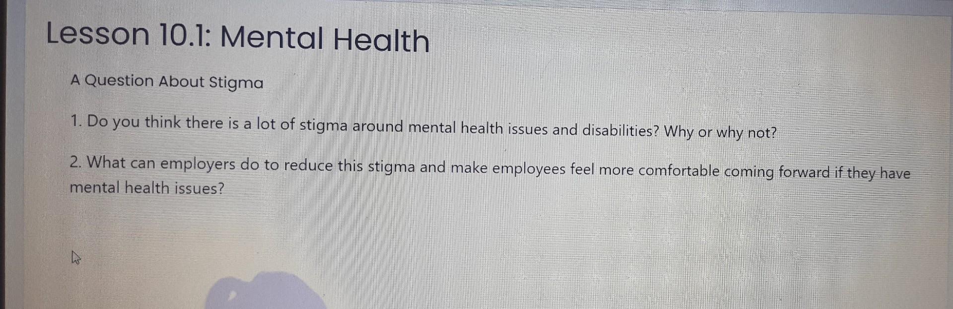 Solved A Question About Stigma 1. Do you think there is a | Chegg.com