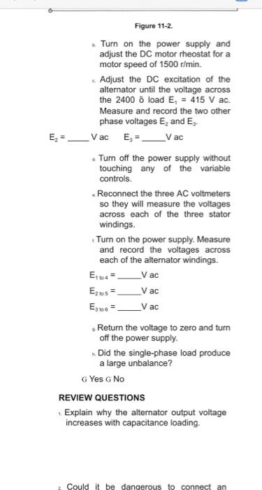 Solved Experiment 11 The Alternator Under Load Objective