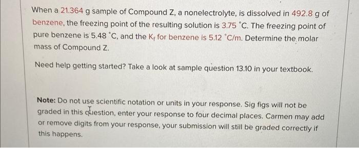 Solved When a 21.364 g sample of Compound Z, a | Chegg.com
