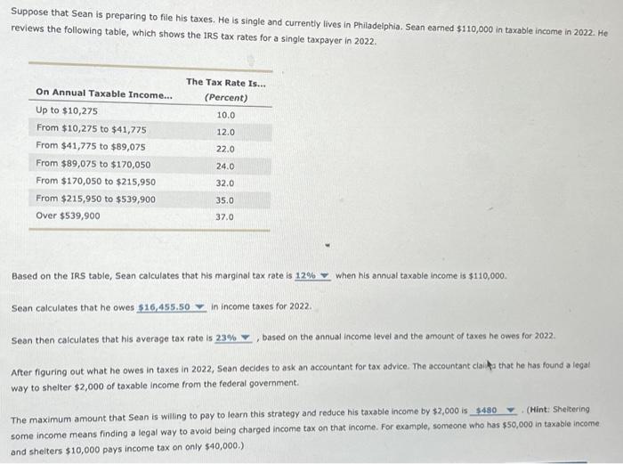 Solved Suppose that Sean is preparing to file his taxes. He | Chegg.com