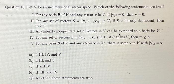 Solved uestion 10. Let V be an n-dimensional vector space. | Chegg.com