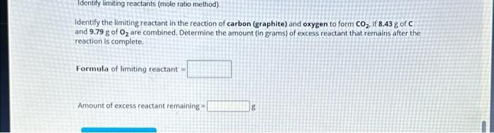 Solved Identify limiting reactants (mole ratio method). | Chegg.com