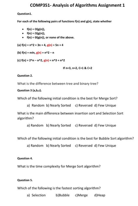 Solved Question1. For each of the following pairs of | Chegg.com