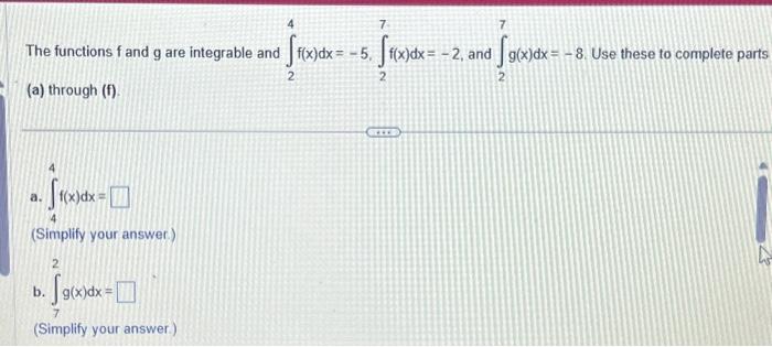 Solved The functions f and g are integrable and | Chegg.com