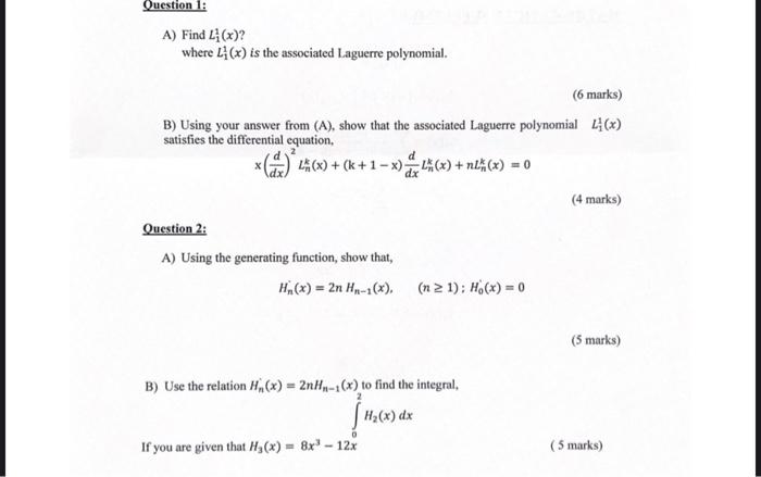 Solved A) Find L11(x) ? where L11(x) is the associated | Chegg.com