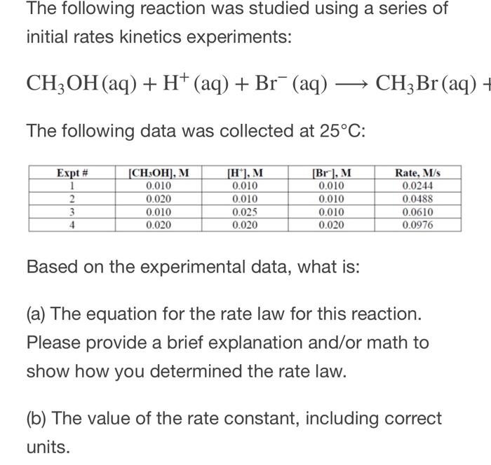 Solved The following reaction was studied using a series of | Chegg.com