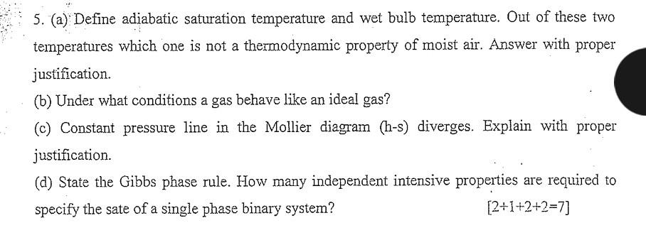 Solved (a) ﻿Define adiabatic saturation temperature and wet | Chegg.com