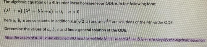 Solved The algebraic equation of a 4th-order linear | Chegg.com