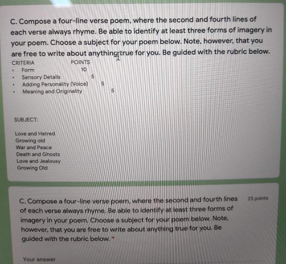 Solved Compose a four-line verse poem , where the second and | Chegg.com