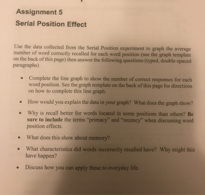 Solved Assignment 5 Serial Position Effect Use the data | Chegg.com