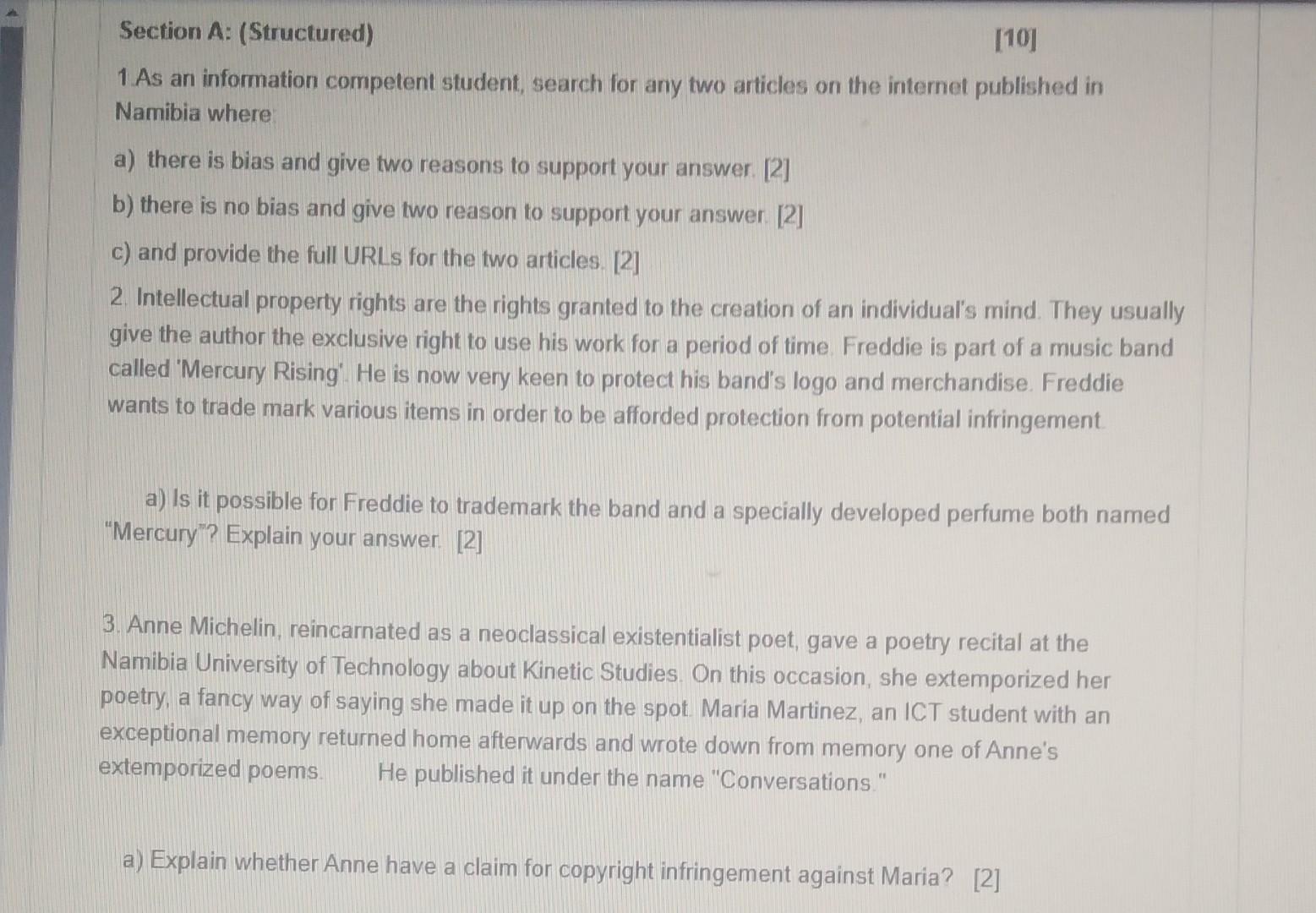 Section A: (Structured) [10] 1 As an information | Chegg.com