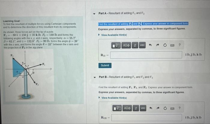 Solved - Part B - Resultant of adding F1 and F2 and F3 Find | Chegg.com