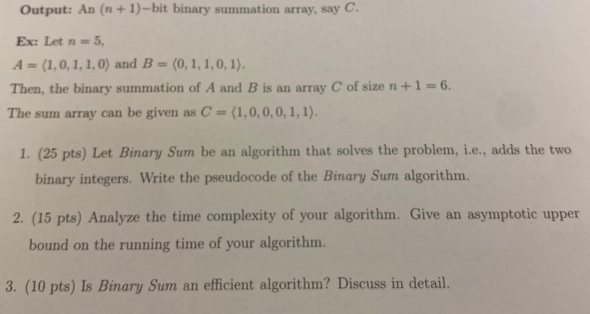 Solved Ex: Let n=5, A= 1,0,1,1,0 and B= 0,1,1,0,1 . Then, | Chegg.com