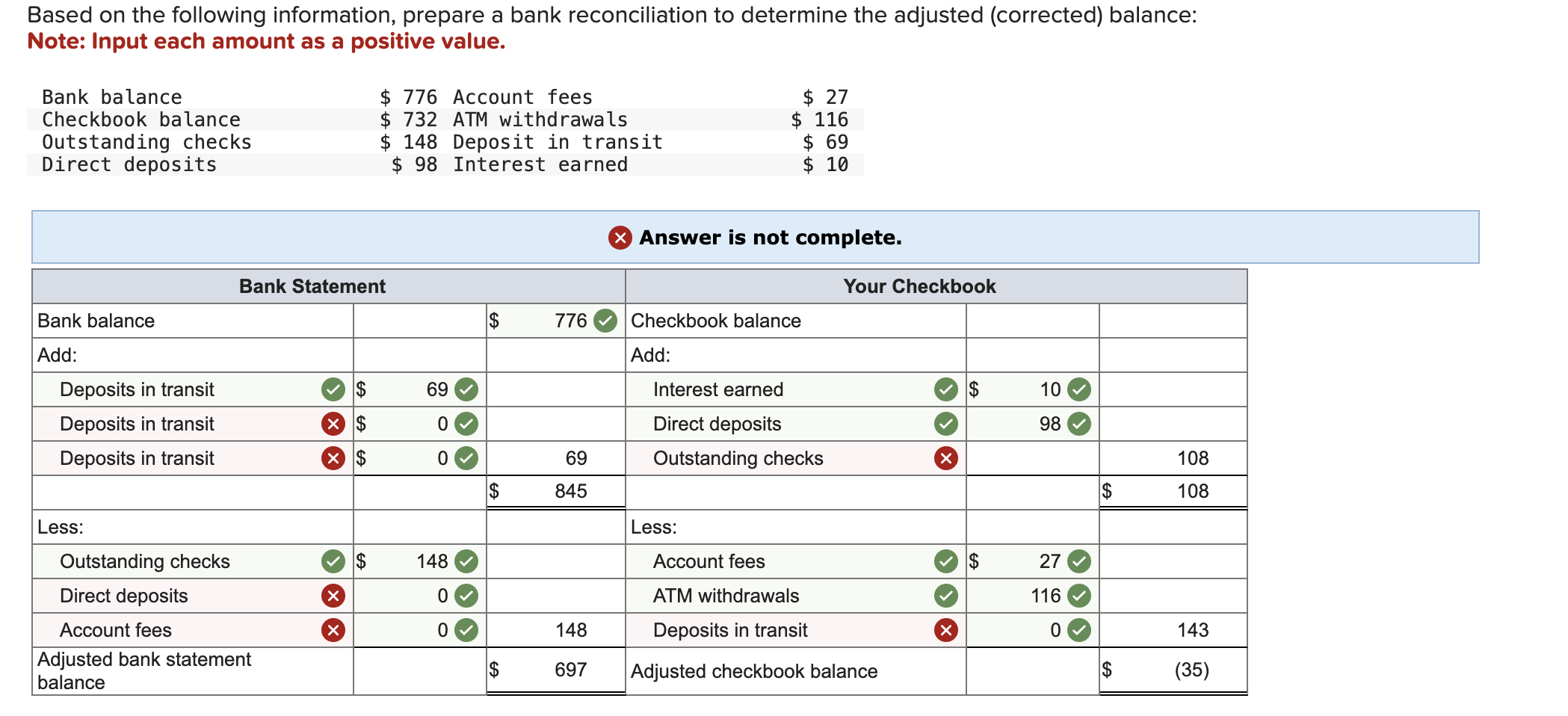 Based on the following information, prepare a bank | Chegg.com