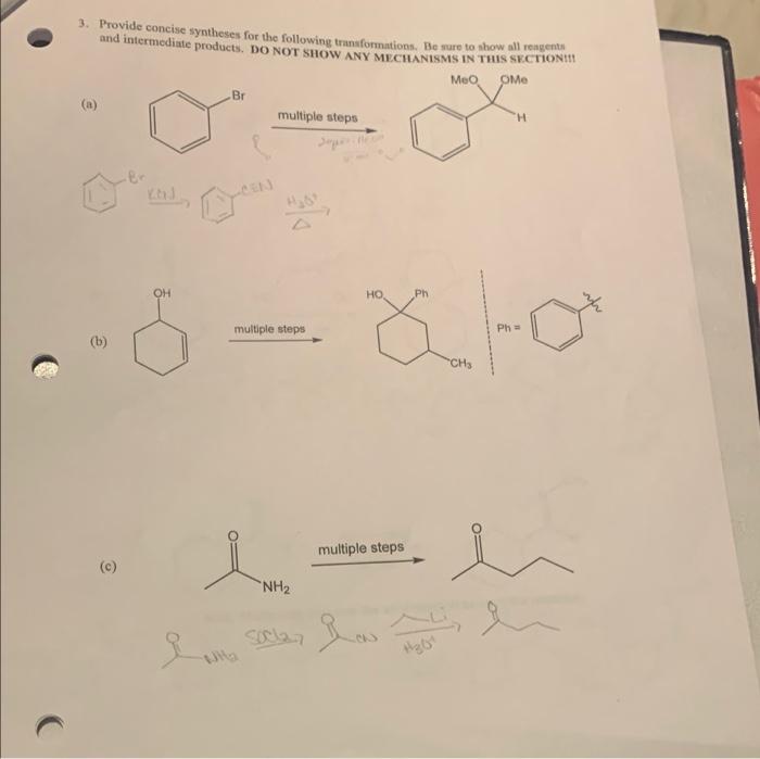 Solved 3. Provide concise syntheses for the following | Chegg.com